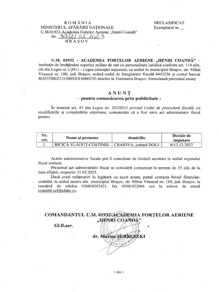 Anunt Publicare Decizie de Imputare | PDF