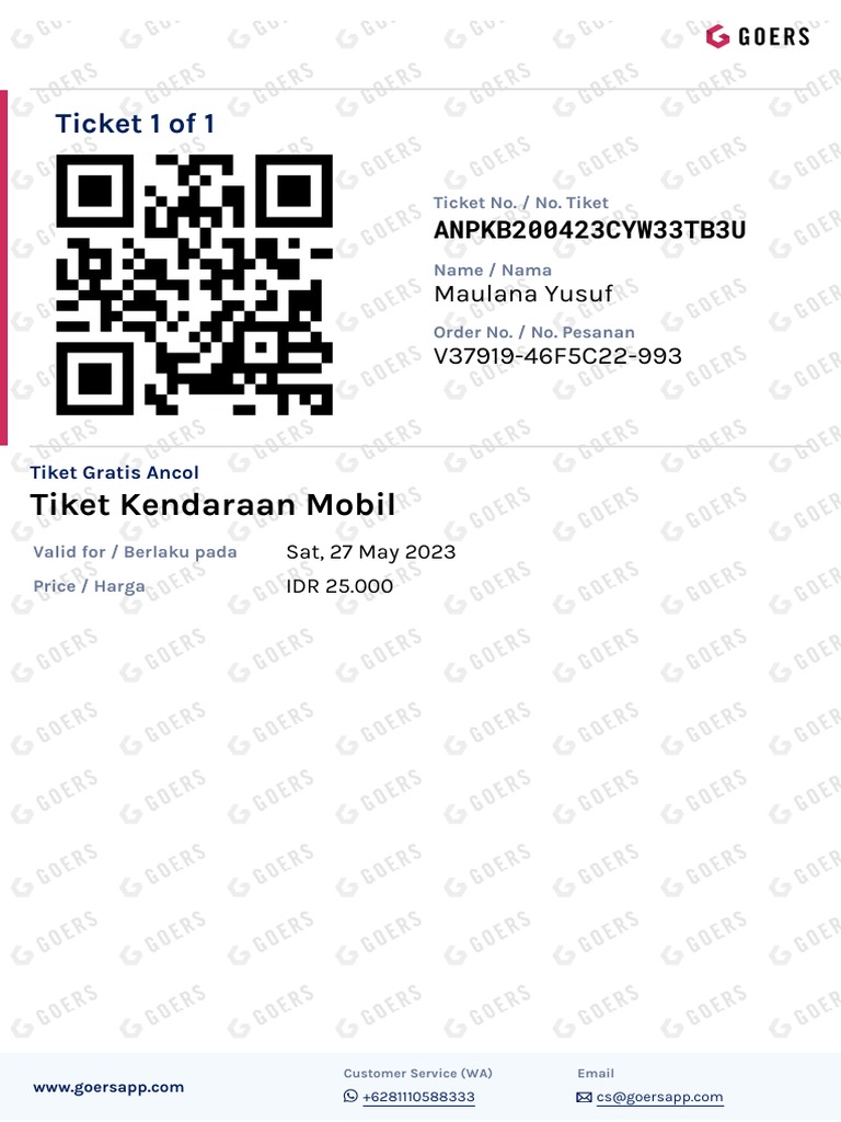 (Venue Ticket) Tiket Kendaraan Mobil - Tiket Gratis Ancol - V37919-46F5C22-993 | PDF