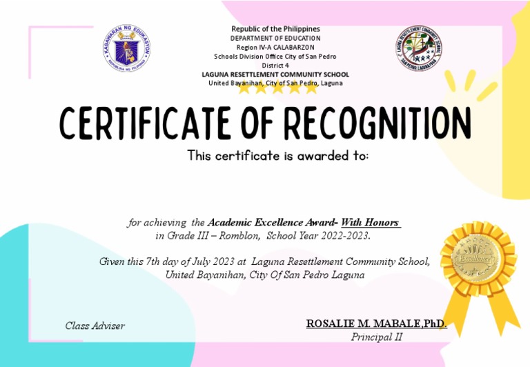 Award Certificates SY 2022 2023 | PDF