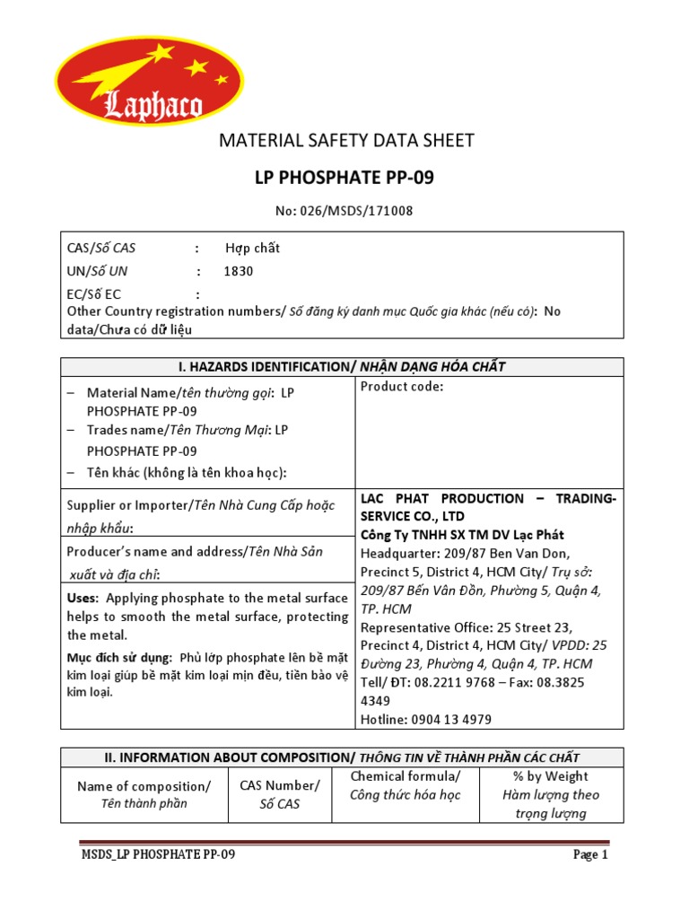 Msds LP Phosphate Pp-09 10082017 | PDF