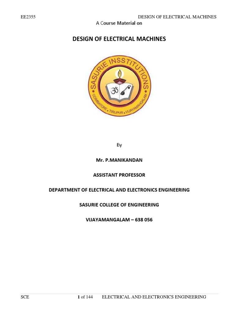 Electrical Machine Design Course EE2355 | PDF | Heat Transfer | Thermal ...