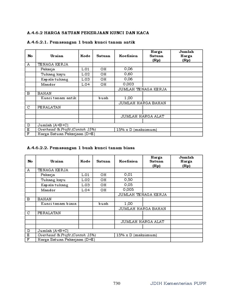 A.4.6.2 Harga Satuan Pekerjaan Kunci Dan Kaca | PDF
