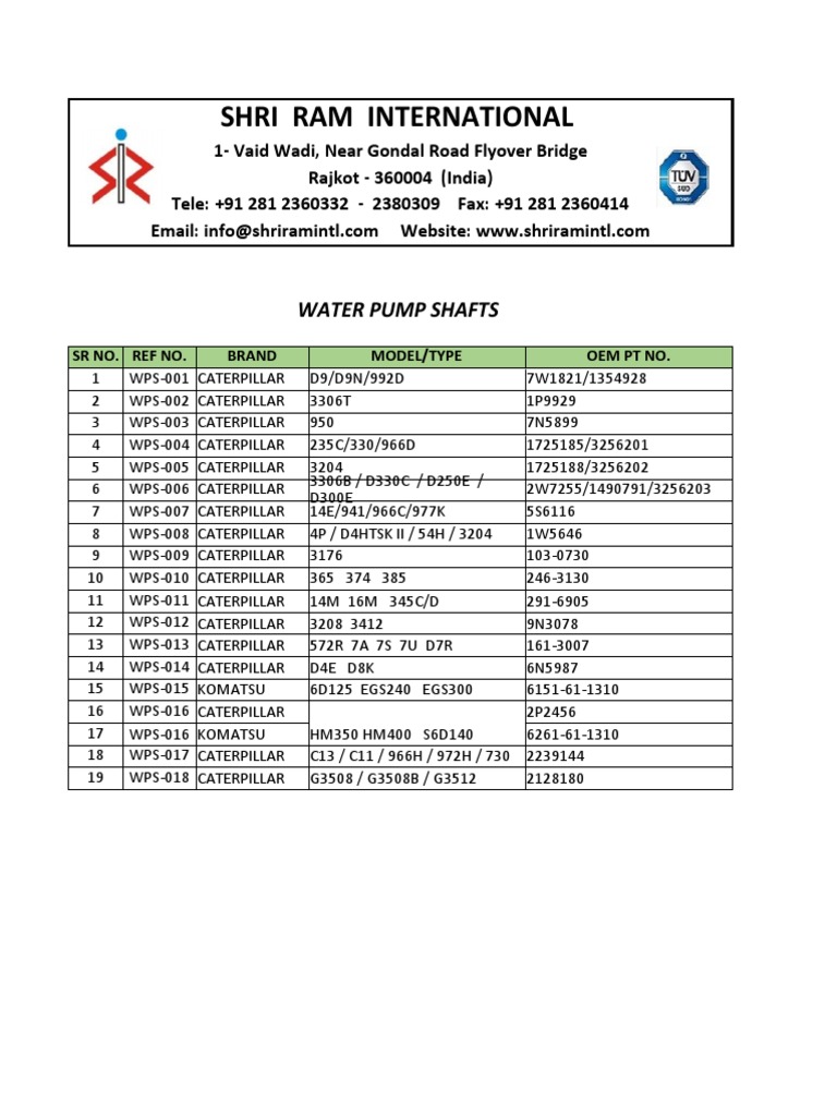 Water Pump Shafts for Caterpillar & Komatsu | PDF | Technology ...