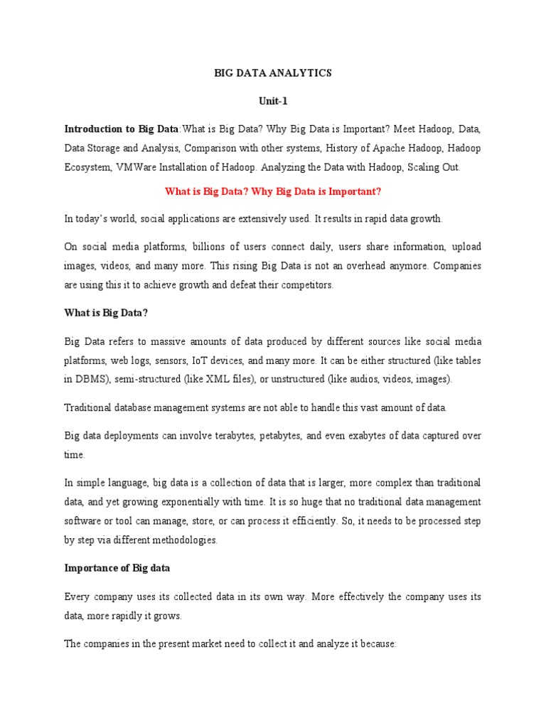 BDA Unit-1 | PDF | Apache Hadoop | Map Reduce