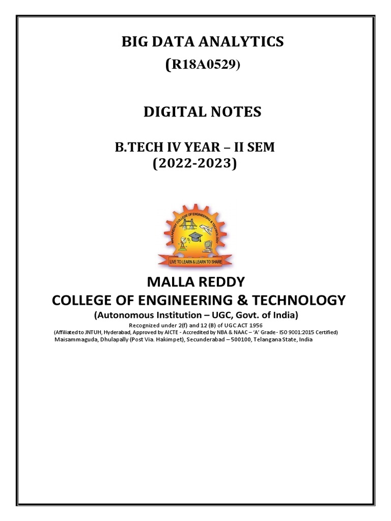 Big Data Analytics (R18a0529) | PDF | Big Data | No Sql