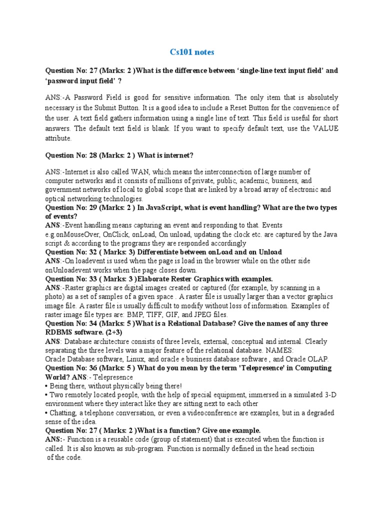 Cs101 Notes Pdf Instant Messaging World Wide Web 