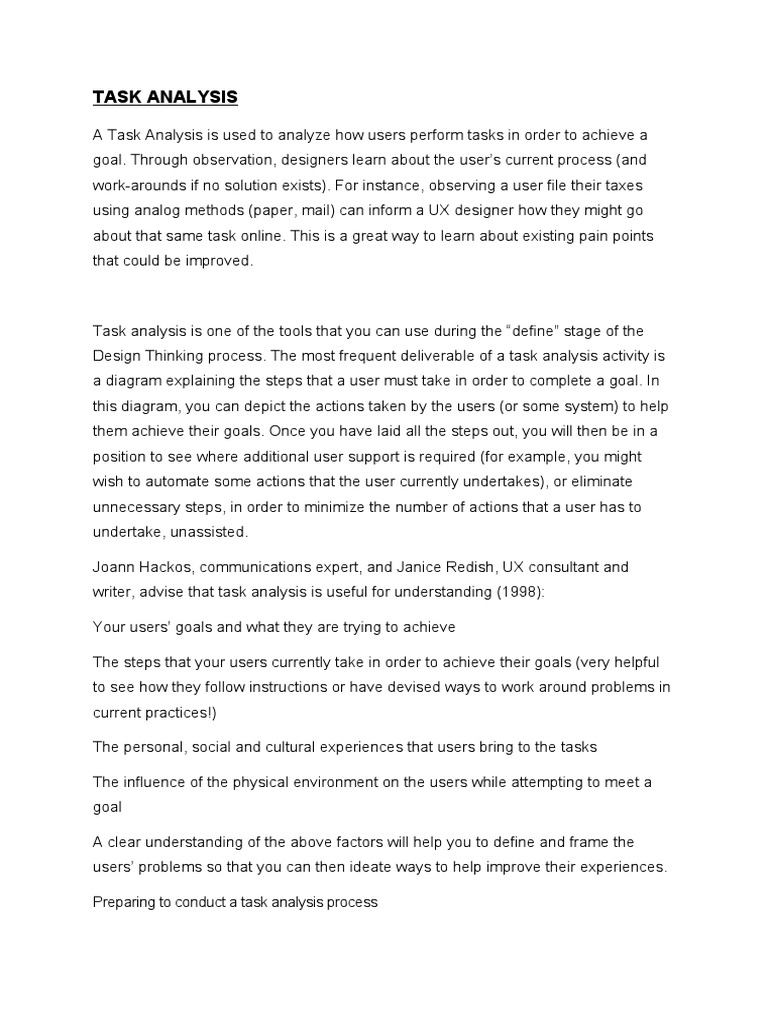 Task Analysis | PDF | Usability | Cognitive Science