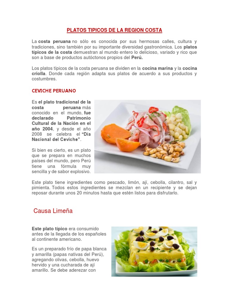 Platos Tipicos de La Region Costa | PDF | Cilantro | Cocina
