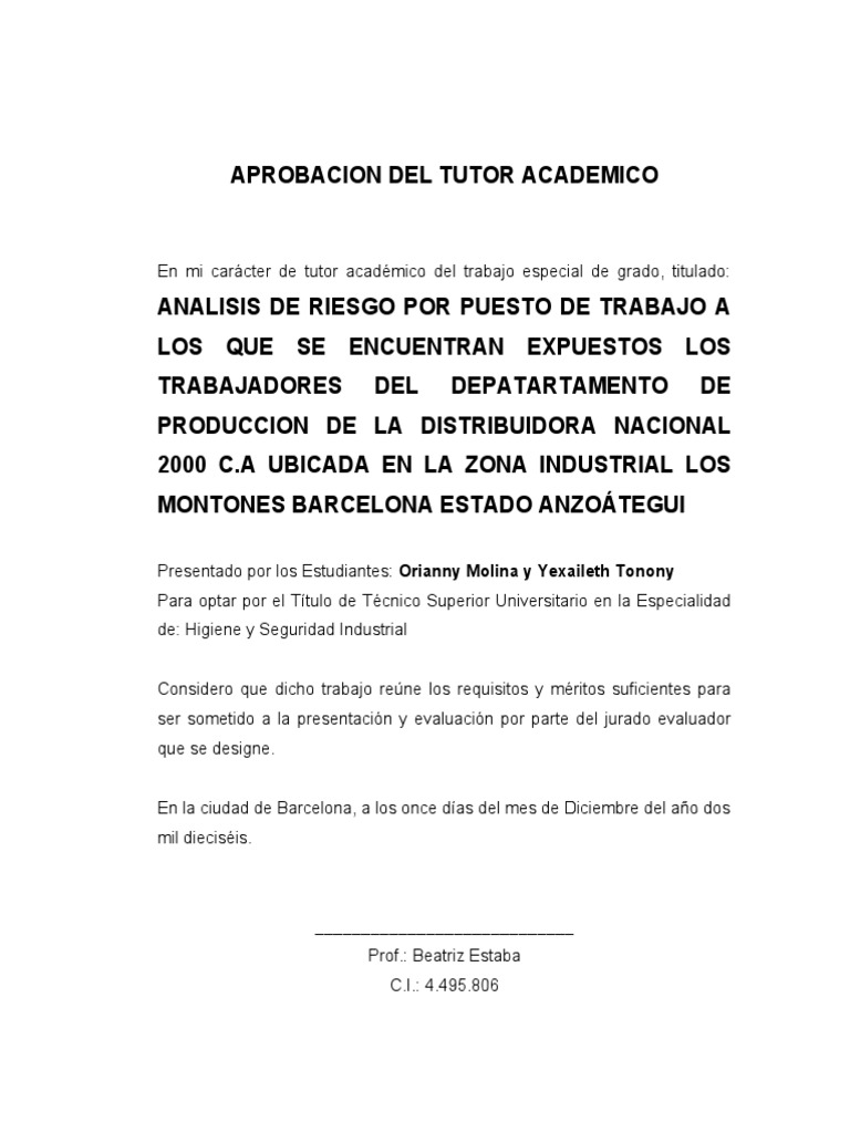 Aprobacion Del Tutor Academico | PDF