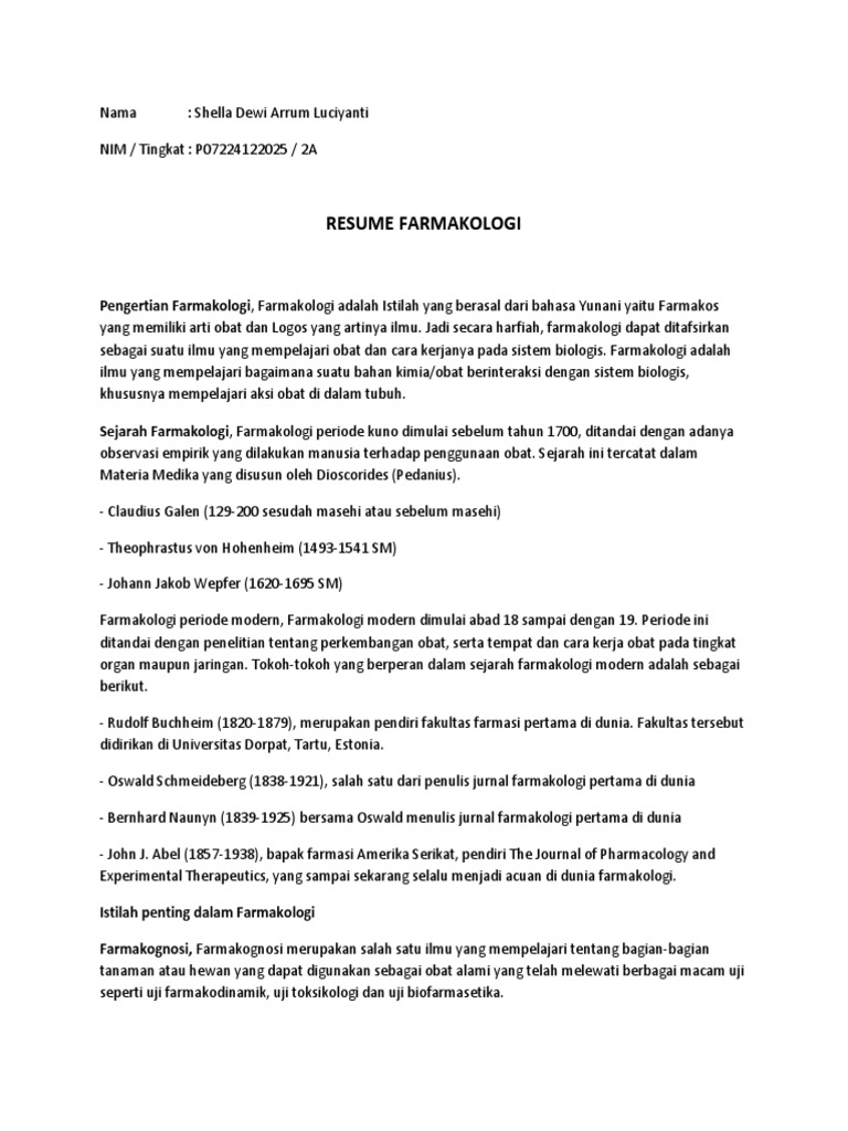 Resume Farmakologi Shella 2a | PDF