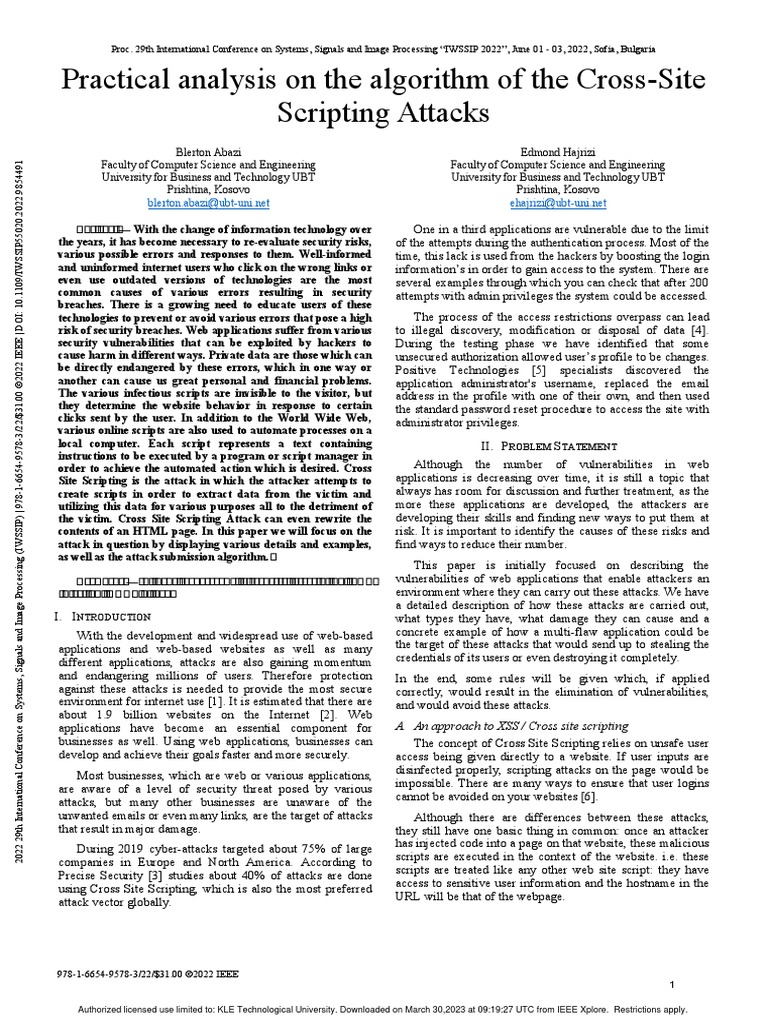 Practical Analysis On The Algorithm Of The Cross Site Scripting Attacks Pdf Dynamic Web Page