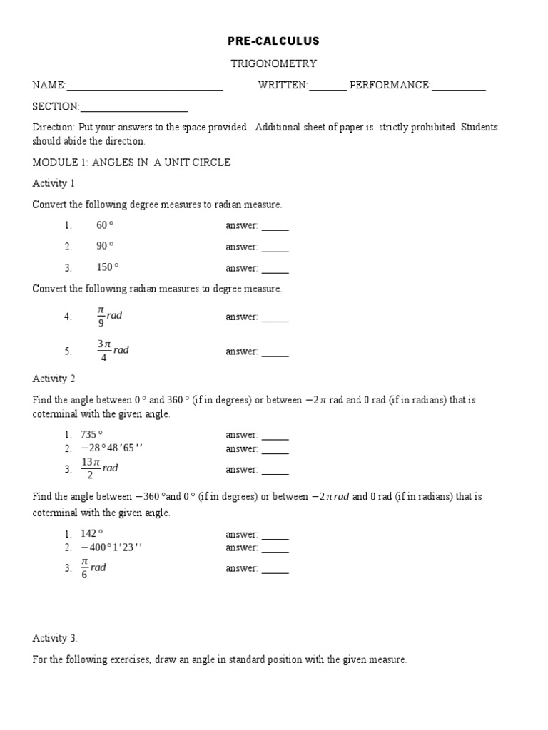 Precalculus 2nd Quarter Week 3 4 Pdf Angle Metrology