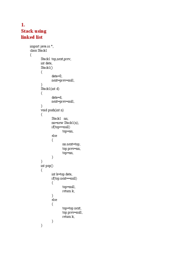 Stack Using Linked List | PDF | Queue (Abstract Data Type) | Formal Methods