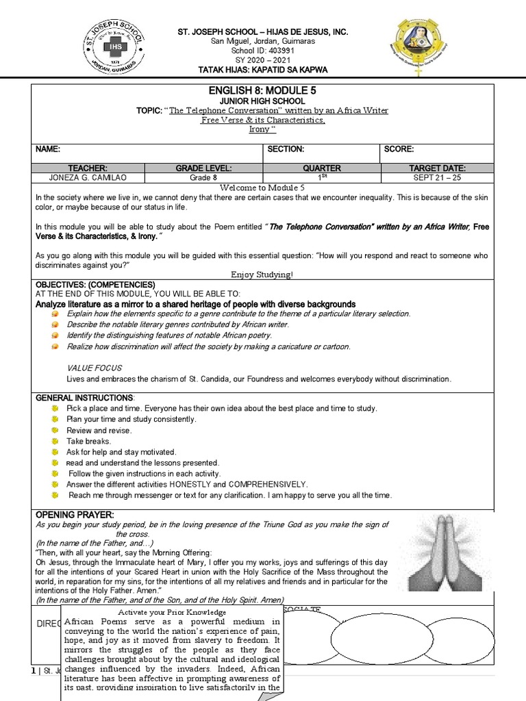 English 8 Q1 Module 5: Discrimination in Poetry | PDF