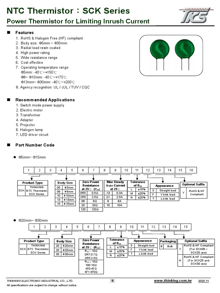 NTC Thermistor-SCK Series | PDF | Electrical Resistance And Conductance ...