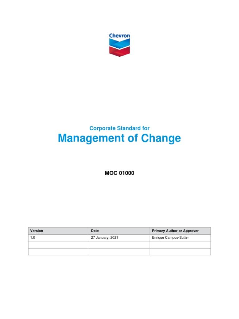 Chevron Management of Change Standard | PDF | Regulatory Compliance | Risk