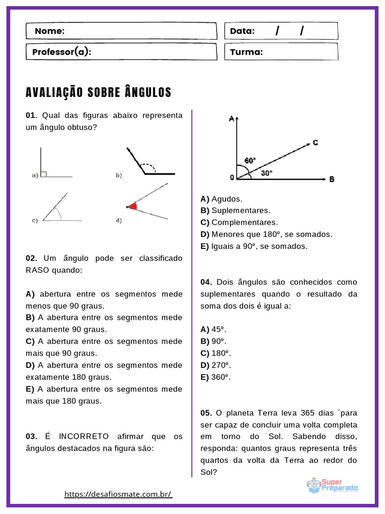 Matemática 4º Ano - Ângulos | PDF | Ângulo | Triângulo
