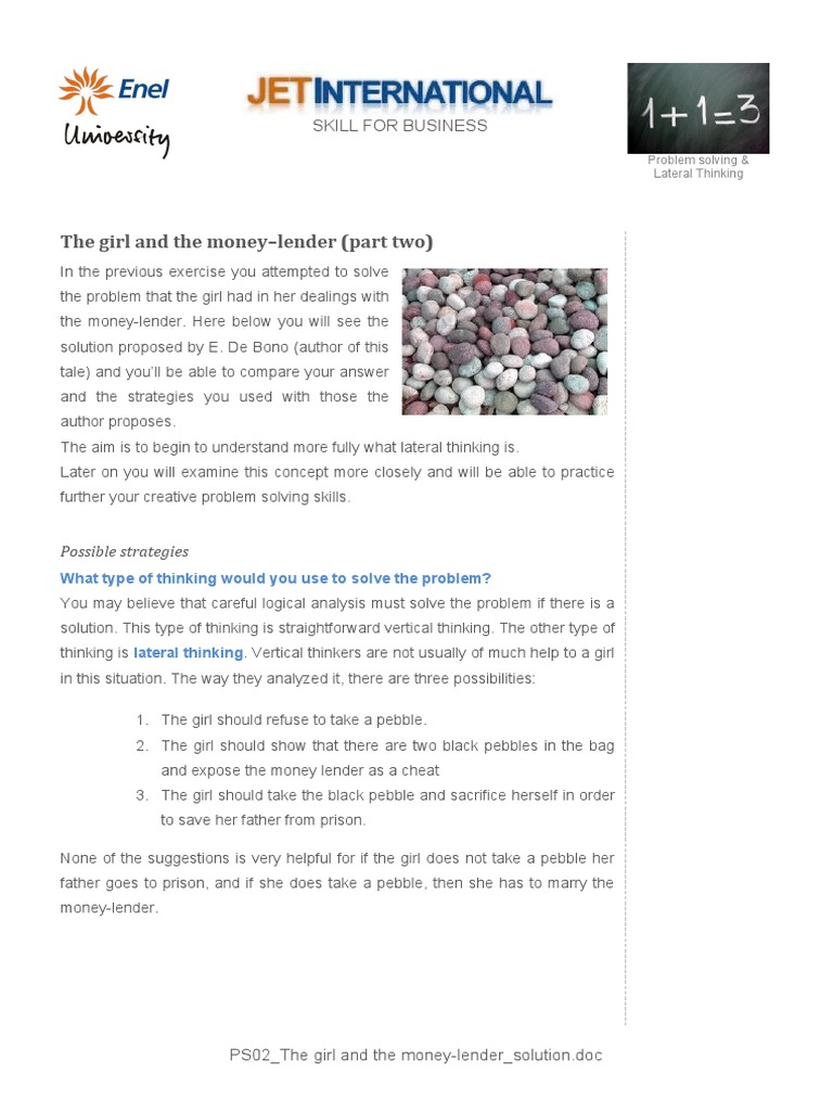 PS02 - The Girl and The Money-Lender - Solution | PDF | Thought | Cognition