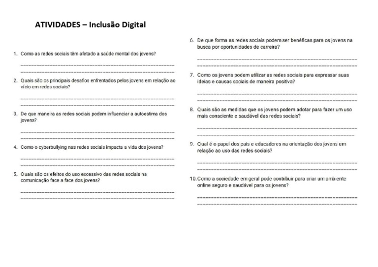 ATIVIDADES - Inclusão Digital | PDF