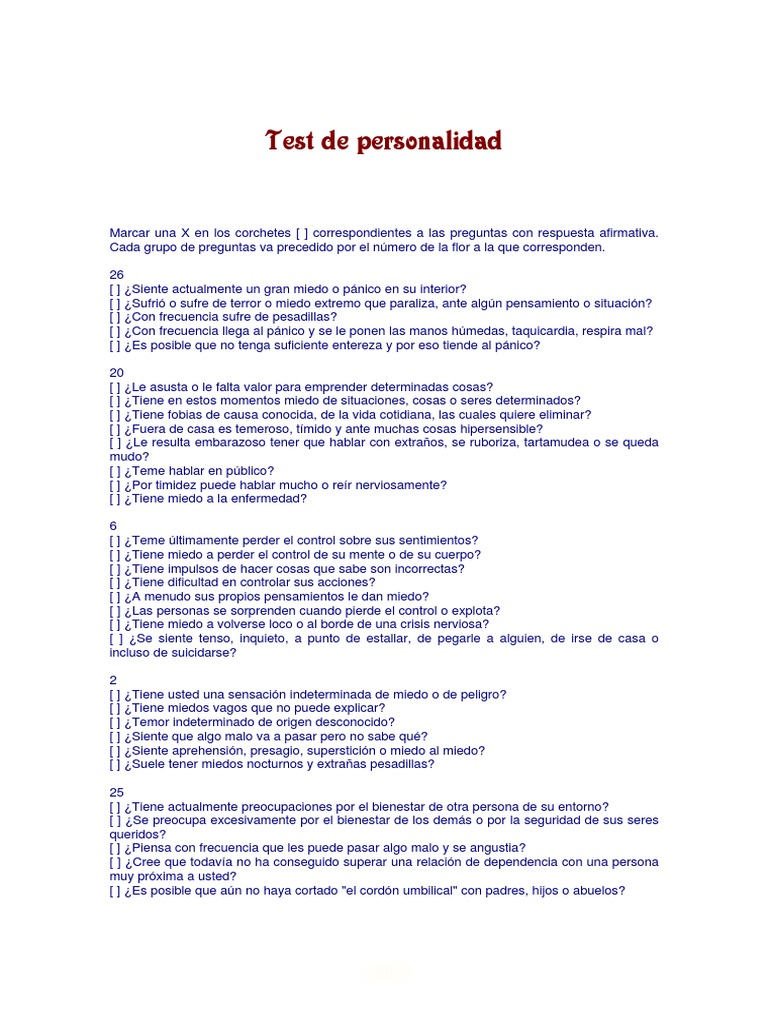 Test de Personalidad | PDF | Temor | Mente
