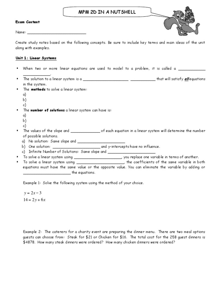 MPM2D Exam Review Notes | PDF | Quadratic Equation | System Of Linear ...