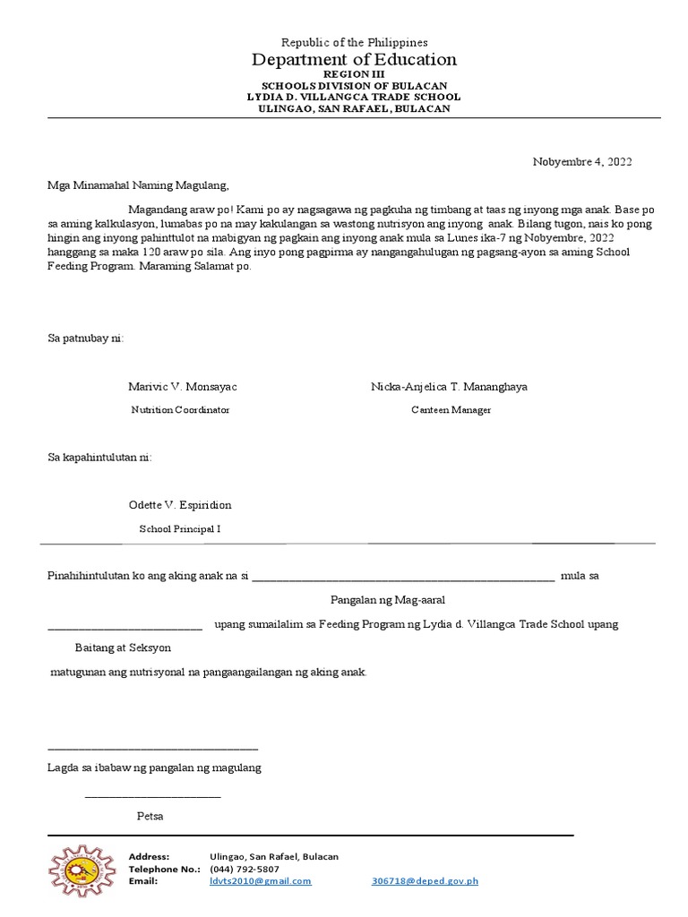 Feeding Program Consent | PDF