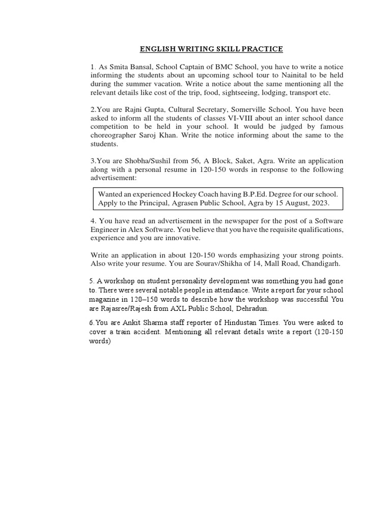 English Writing Skill Practice | PDF