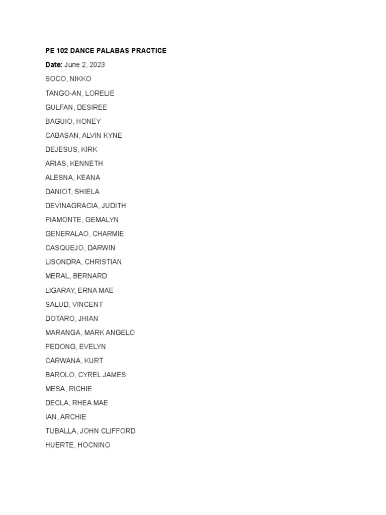 PE 102 DANCE PALABAS ATTENDANCE (1) | PDF