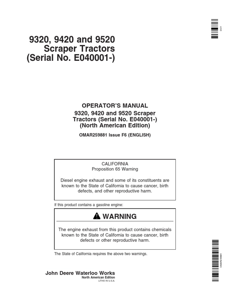 9320, 9420 and 9520 Scraper Tractors (Serial No. E040001-) | PDF ...