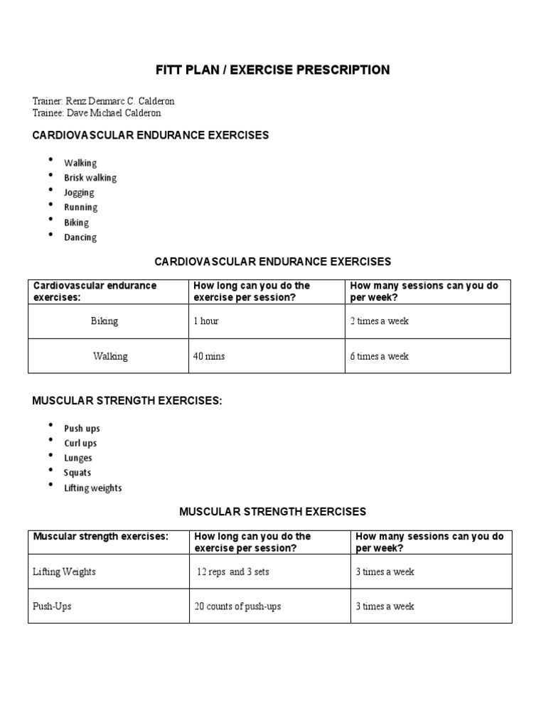 FITT Plan or Exercise Prescription | PDF