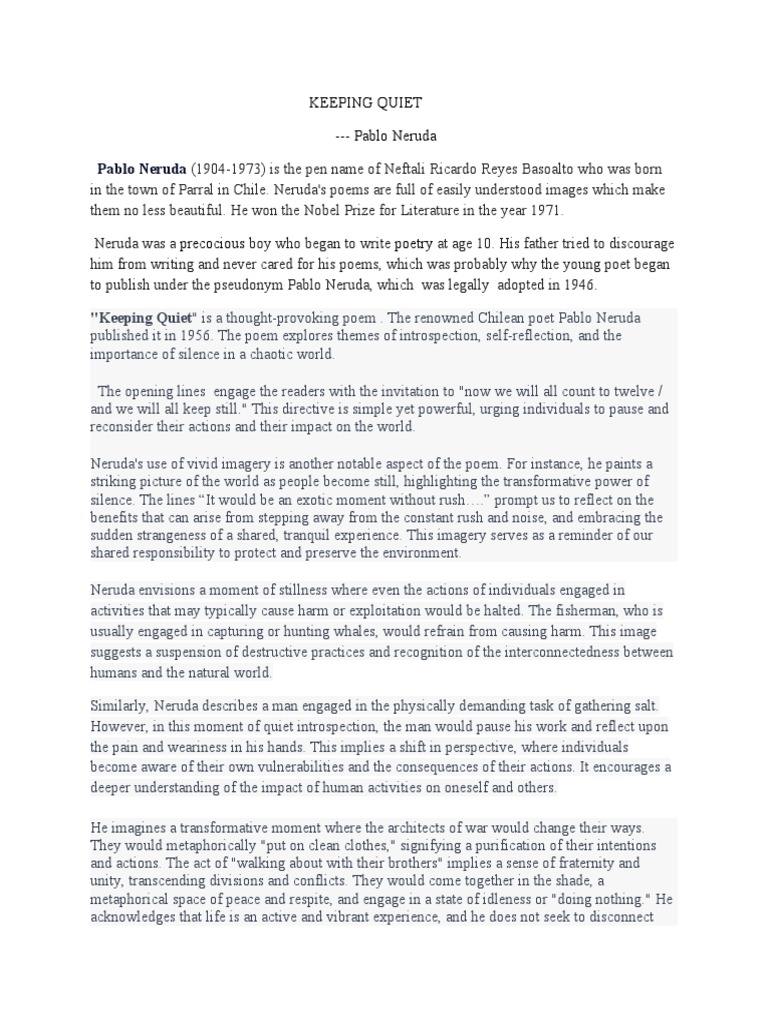 Keeping Quiet | PDF | Poetry | Silence