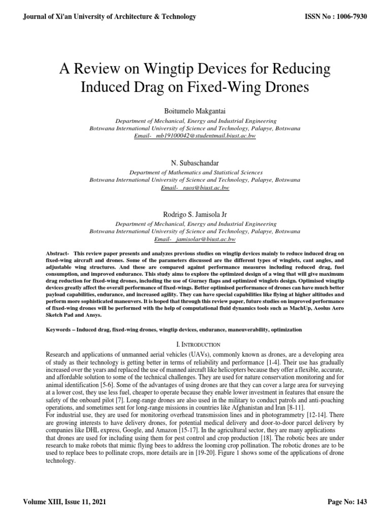 Wingtip Devices for Drone Drag Reduction | PDF | Monoplane | Lift (Force)