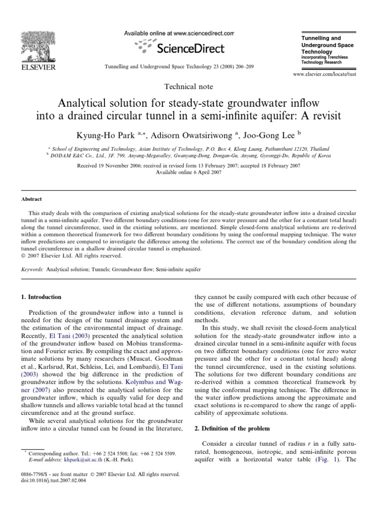 Analytical Solution For Steady-State Groundwater Inflow | PDF | Groundwater | Aquifer