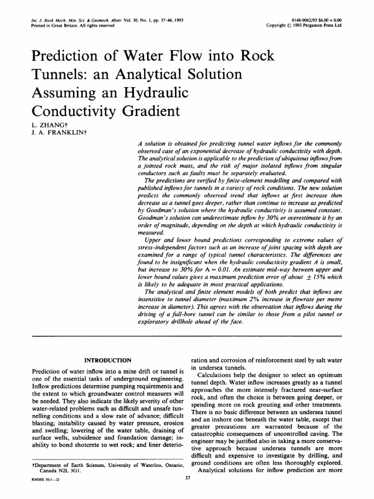Prediction of Water Flow Into Rock | PDF | Electrical Resistivity And ...
