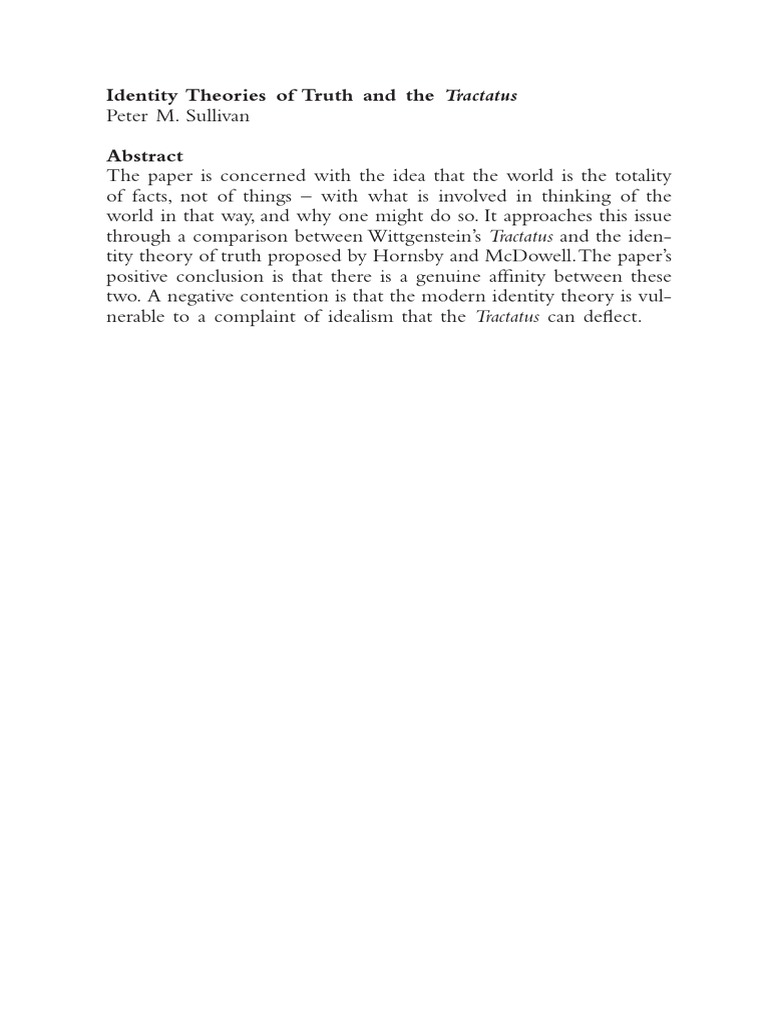 Sullivan On Identity Theories | PDF | Truth | Thought