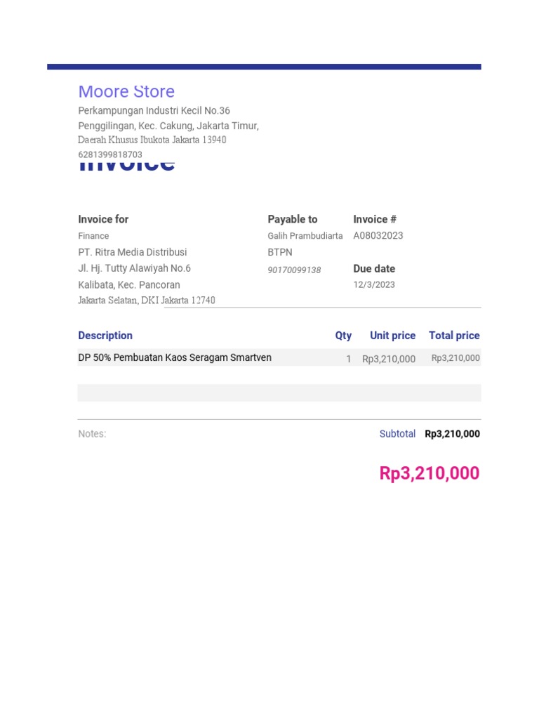 Invoice DP 50% Kaos Smartven | PDF