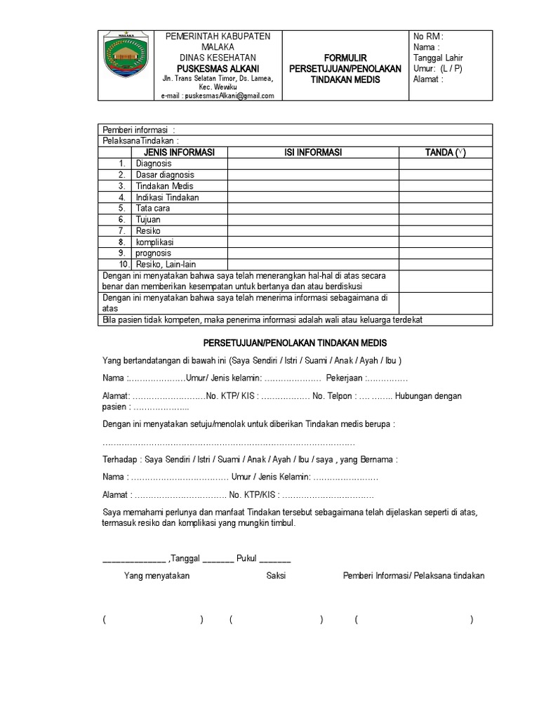 3.1.1.2 Formulir Persetujuan Tindakan Medis | PDF 3.1.1.2 Formulir Persetujuan Tindakan Medis | PDF