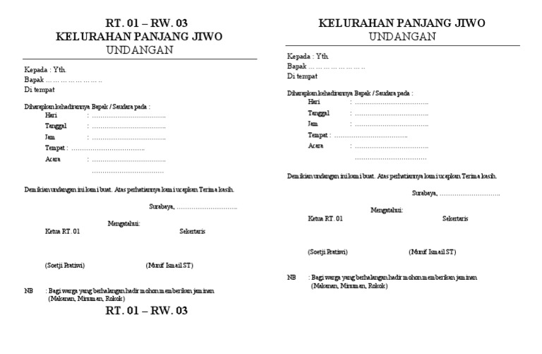 Undangan Arisan RT 01 RW 03 | PDF