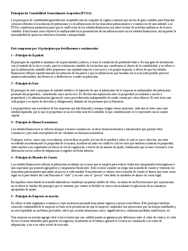 Principios de Contabilidad Generalmente Aceptados | PDF | normas ...