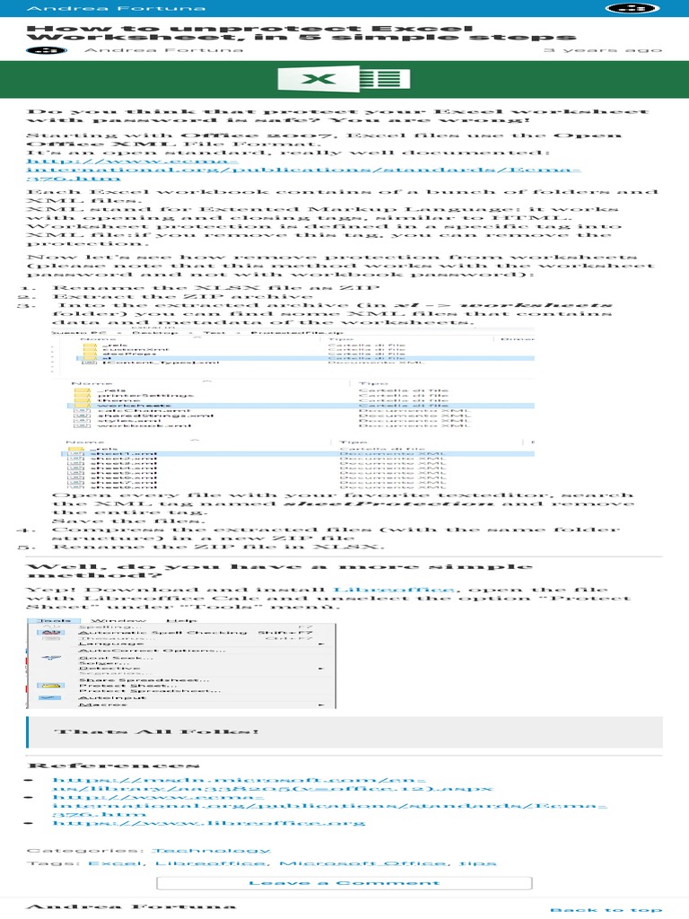 How To Unprotect Excel Worksheet, in 5 Simple Steps Andrea Fortuna | PDF