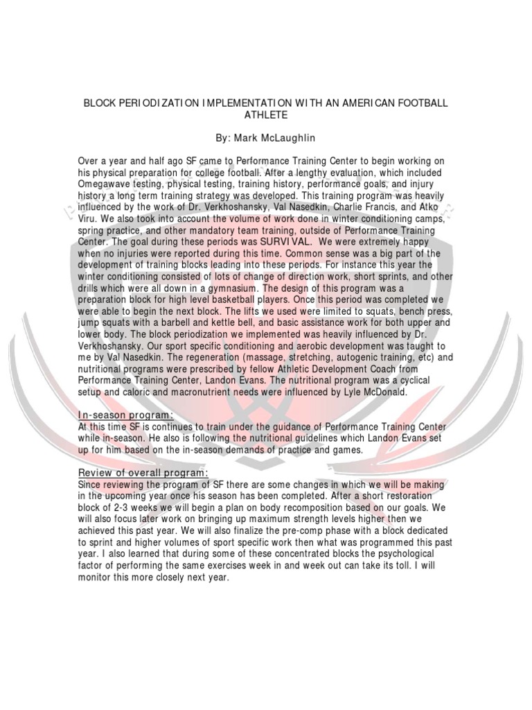 Block Periodization for Football Training | PDF | Aerobic Exercise ...