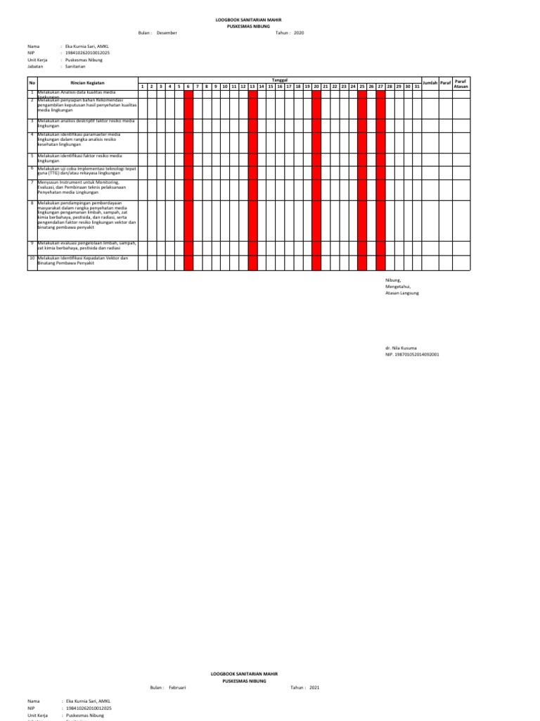 Logbook Kegiatan Sanitarian Puskesmas | PDF