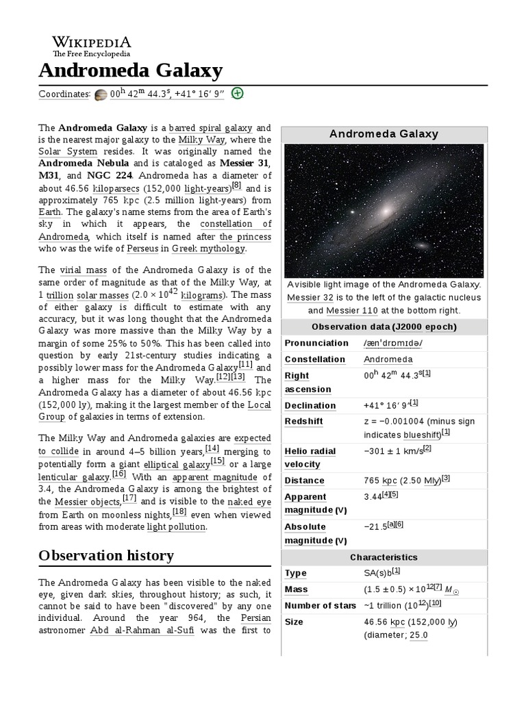Andromeda Galaxy | PDF | Milky Way | Stars