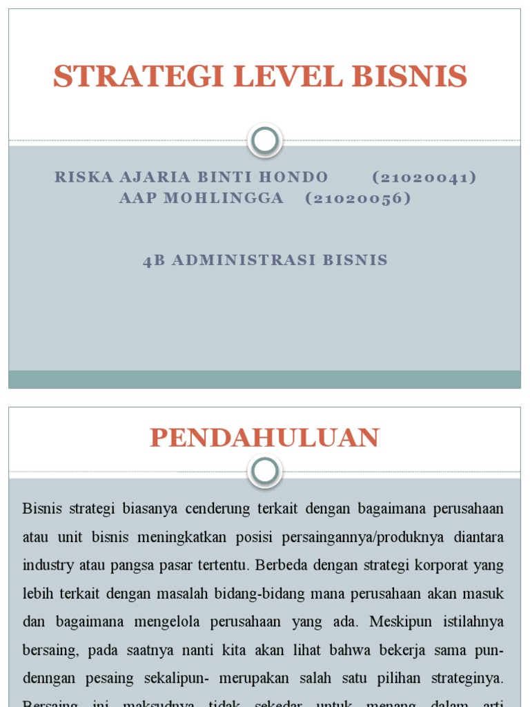 Bab 9 PPT Strategi Level Bisnis | PDF | Karier & Perkembangan | Bisnis