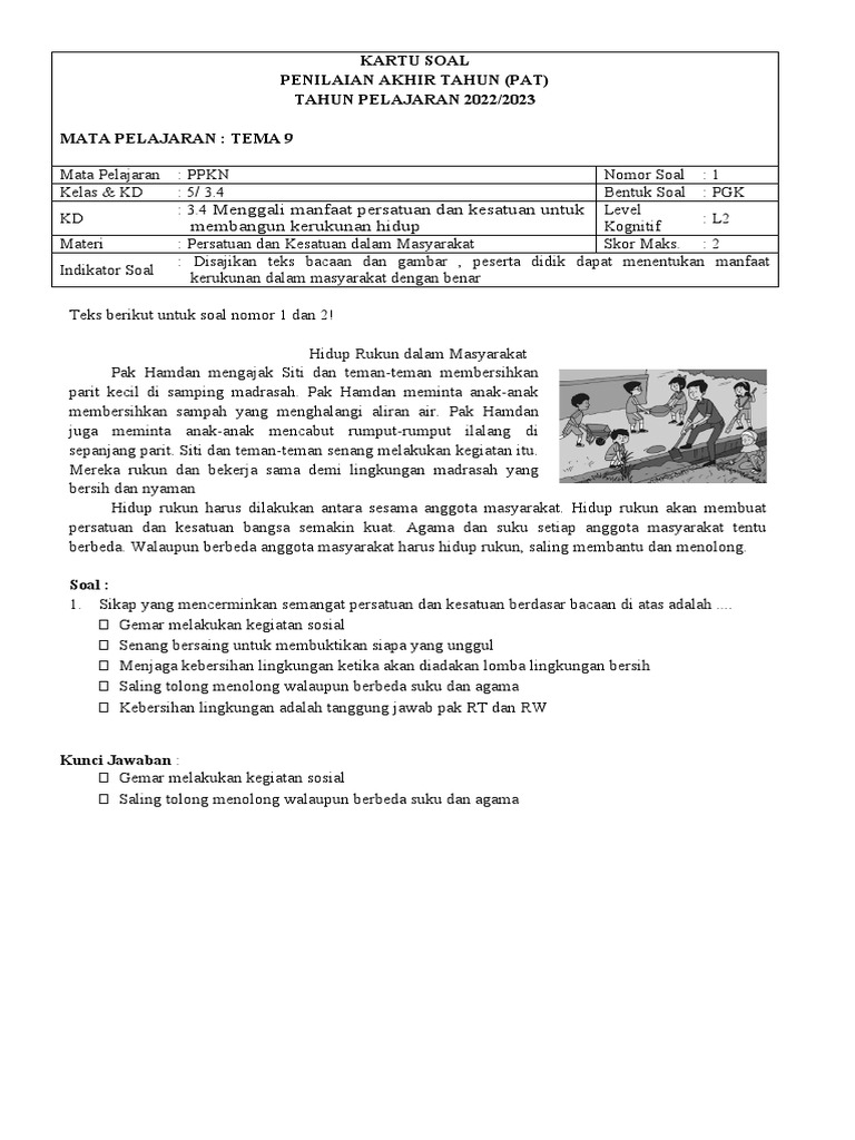 Kartu Soal Pat Tema 9 | PDF