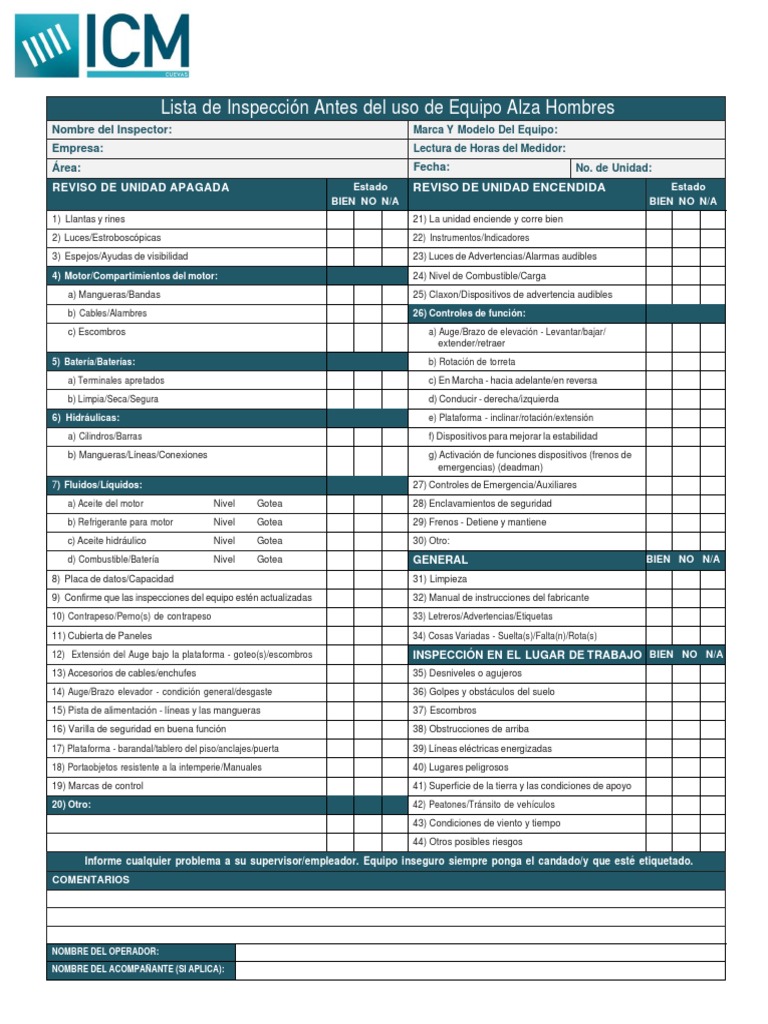 Check List Verificacion de Equipo Alza Hombres Icm | PDF | Tecnología ...