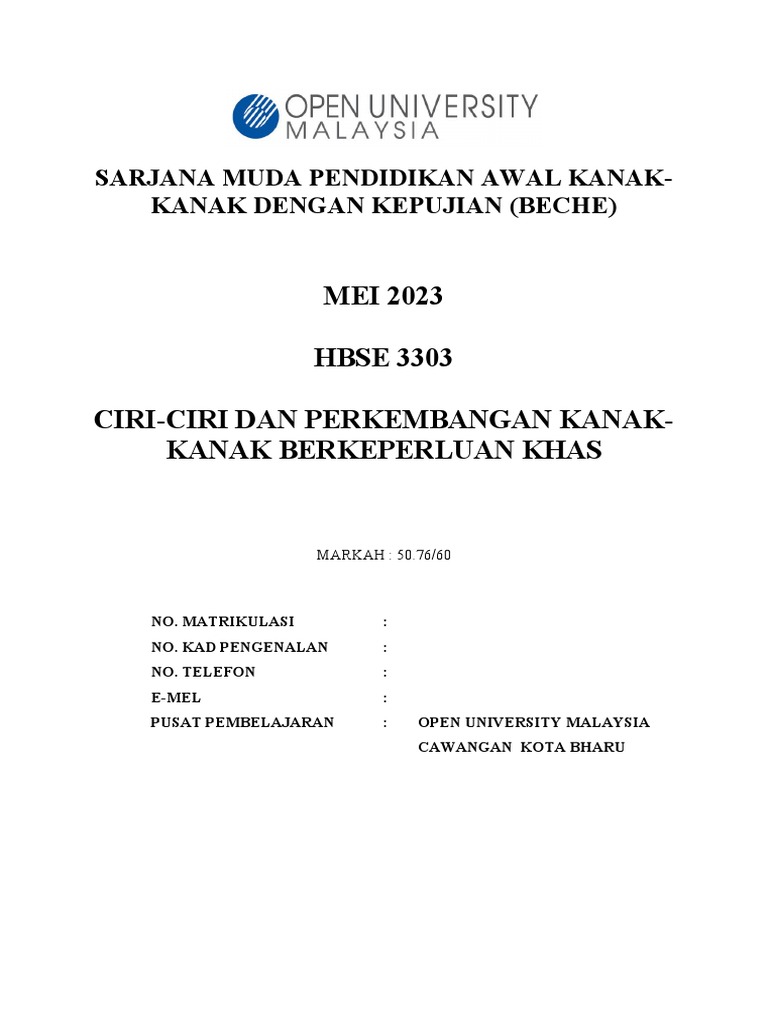 Jawapan Ciri-Ciri Dan Perkembangan Kanak-Kanak Berkeperluan Khas - Copy (Repaired) | PDF
