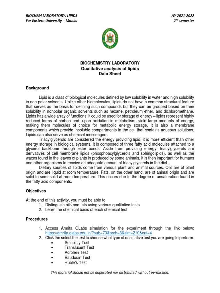 Lab Qualitative Tests For Lipids | PDF | Triglyceride | Lipid