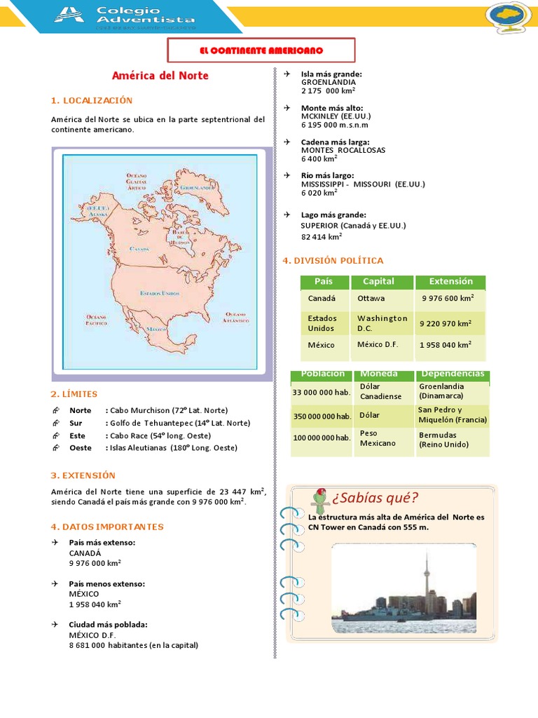 Ficha Informativa de America Del Norte | PDF | Américas | América del Norte