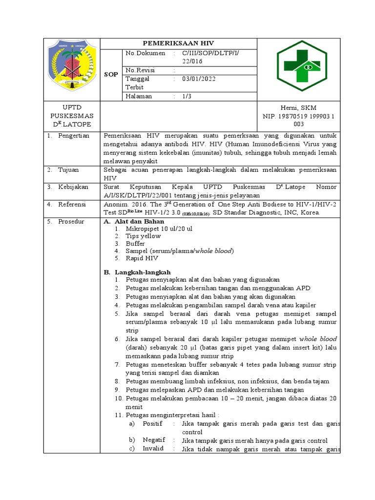 5. Sop Pemeriksaan Hiv | PDF